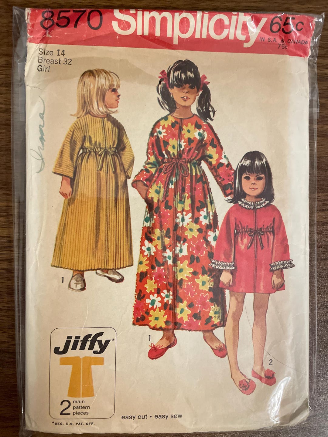 Simplicity 8570 Pattern UNCUT 1960s Vintage Girl's Jiffy Easy Robe Long ...
