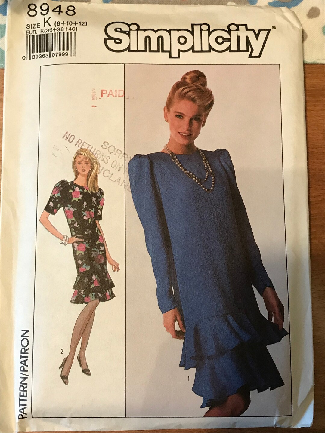 Simplicity 8948 Pattern UNCUT 1980s Vintage Dropped Waist Sheath Dress ...