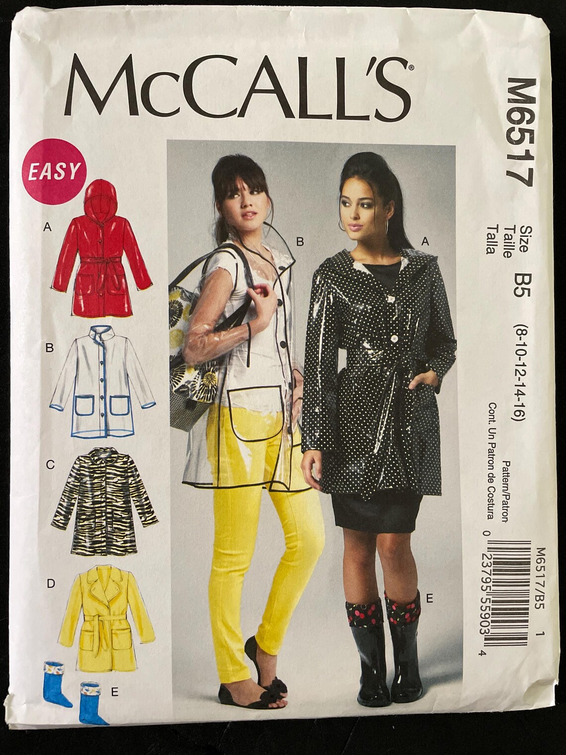 Mccalls M6517 6517 Pattern UNCUT Easy Button Front Raincoat Trench Coat ...
