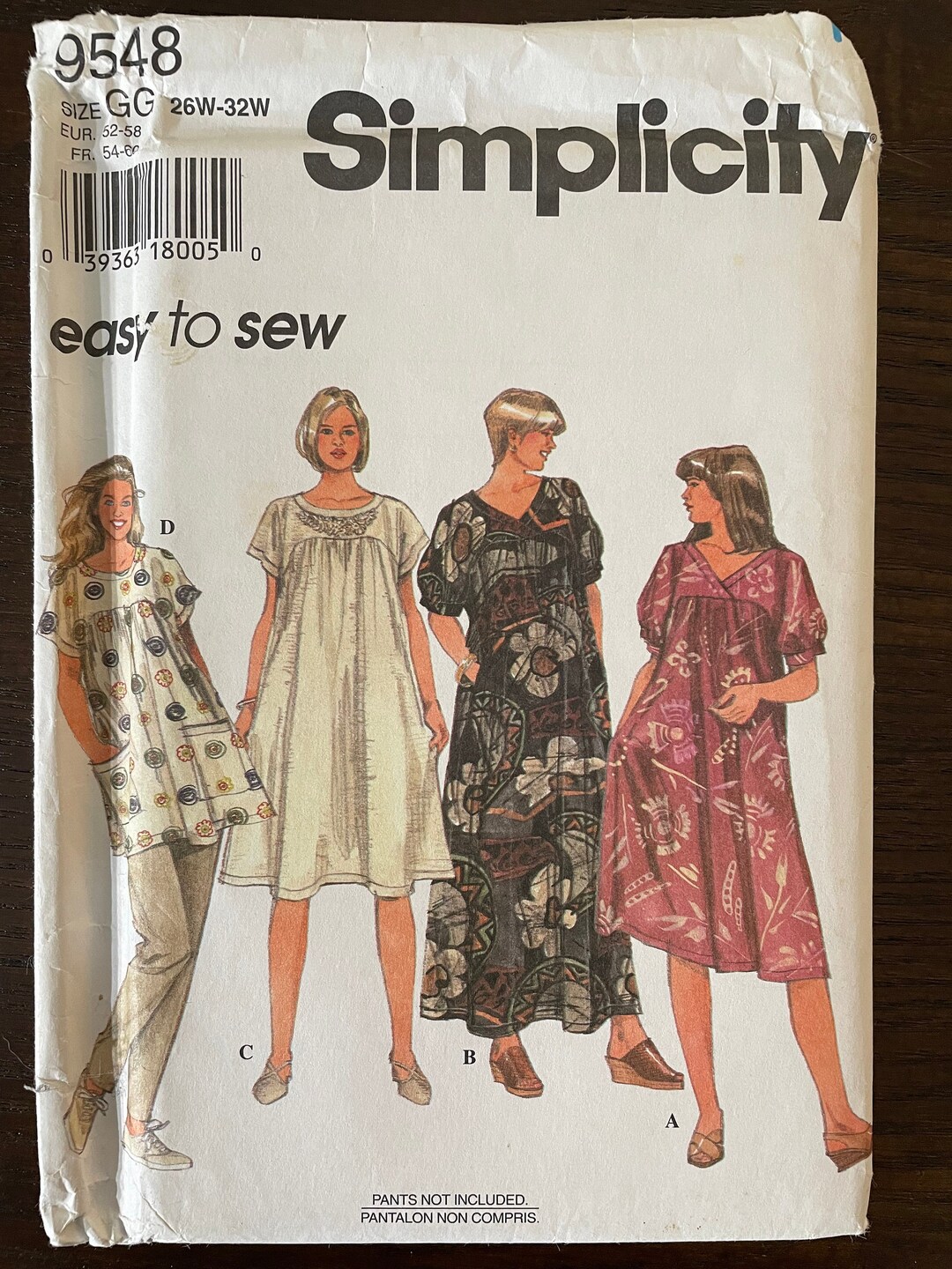 Simplicity 9548 Pattern UNCUT Easy Loose Fitting A-line Yoke Bodice ...