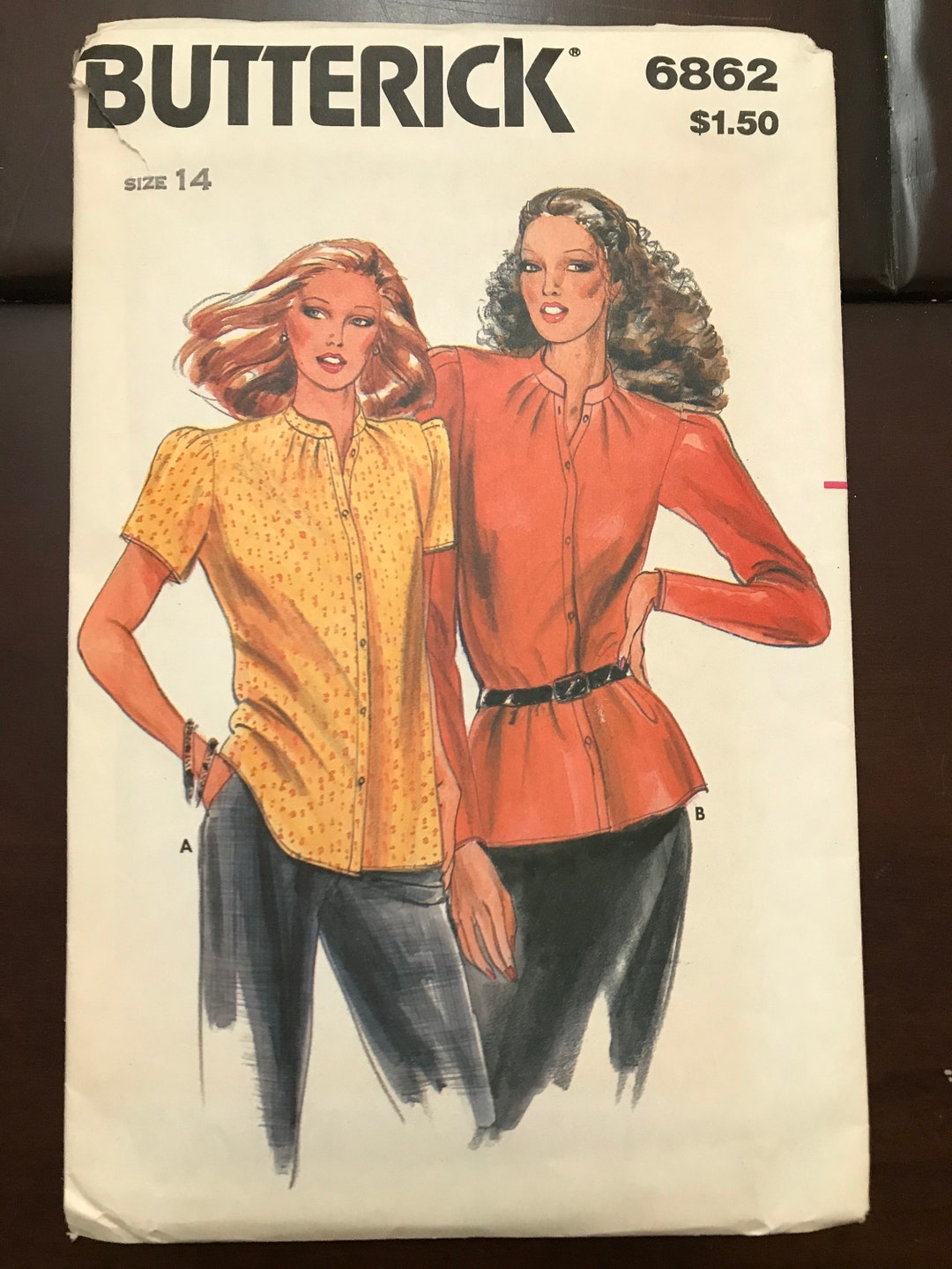Butterick 6862 Pattern UNCUT Vintage 1970s Button Blouse Band Collar ...