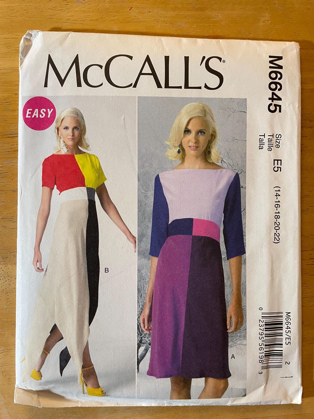 Mccalls M6645 6645 Pattern UNCUT Easy Close Fitting Color Block Dress ...