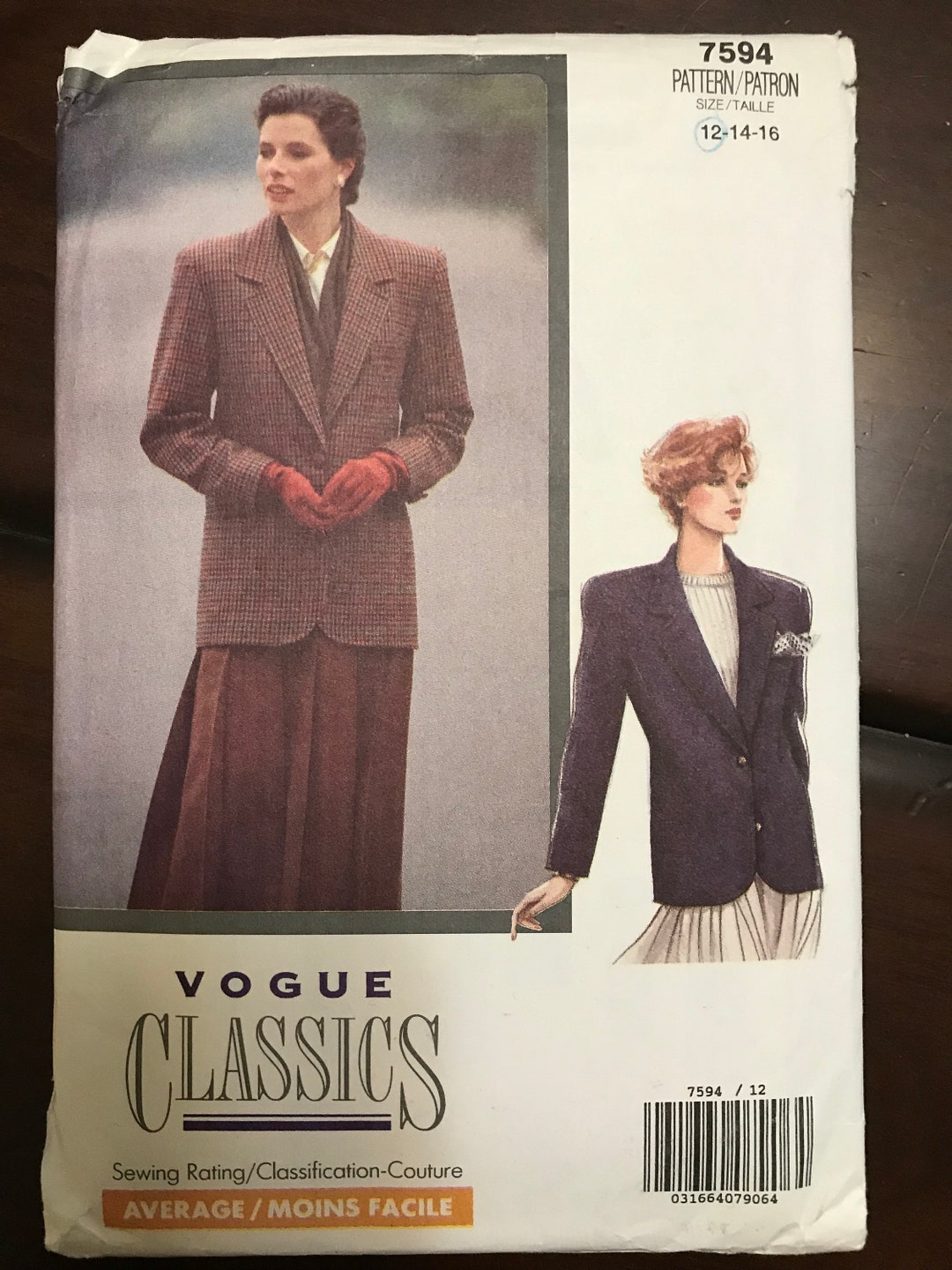 Vogue 7594 Pattern Vintage 1980s Classics English Country Notch Collar ...