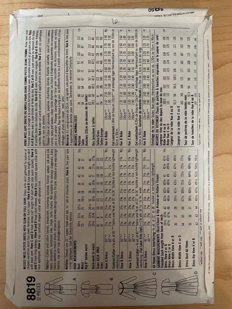 Simplicity 8819 Pattern UNCUT 1990s Vintage Easy Fitted Bodice - Etsy