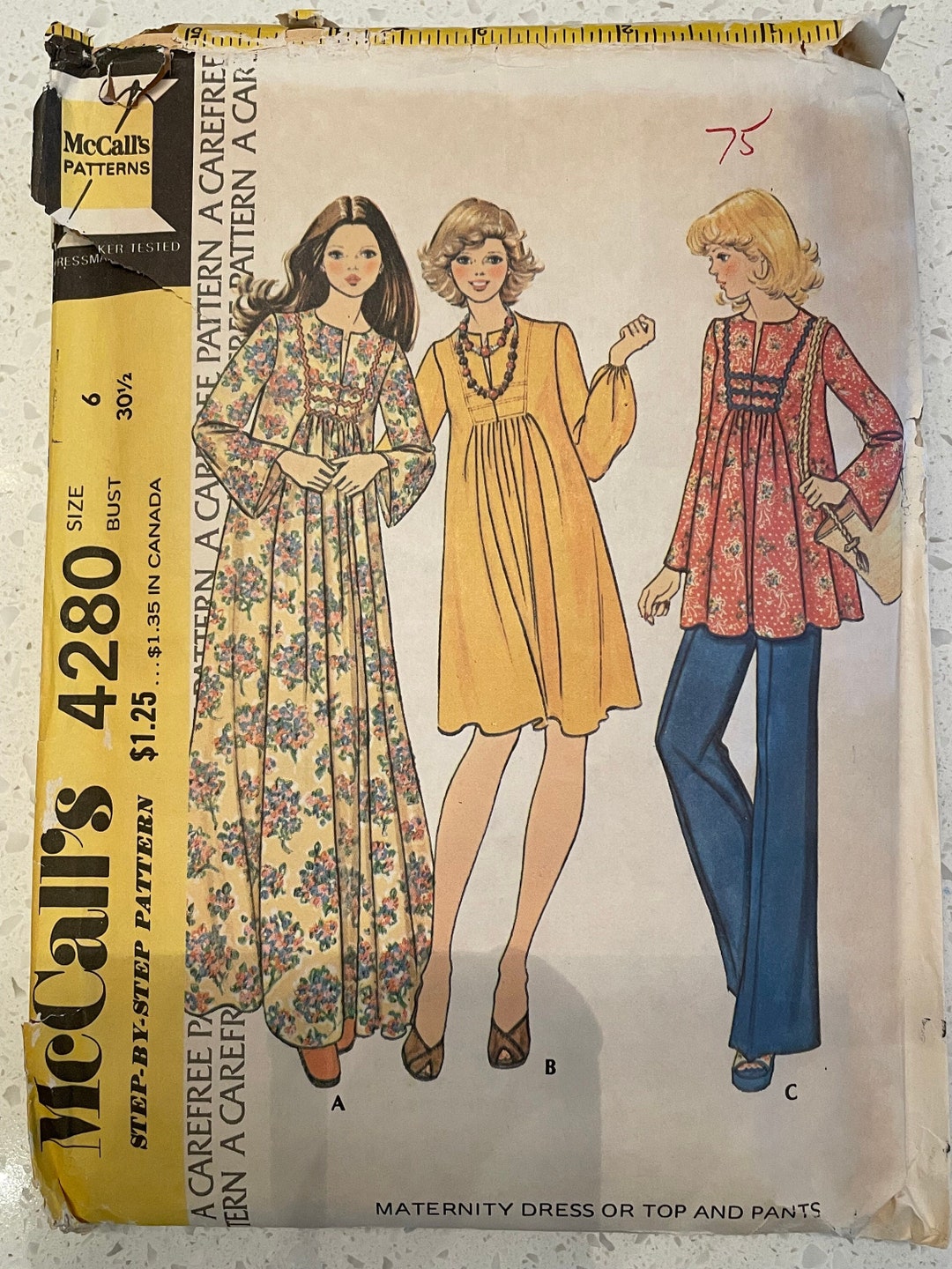 Mccalls 4280 Pattern CUT Complete 1970s Vintage Maternity Dress Knee ...