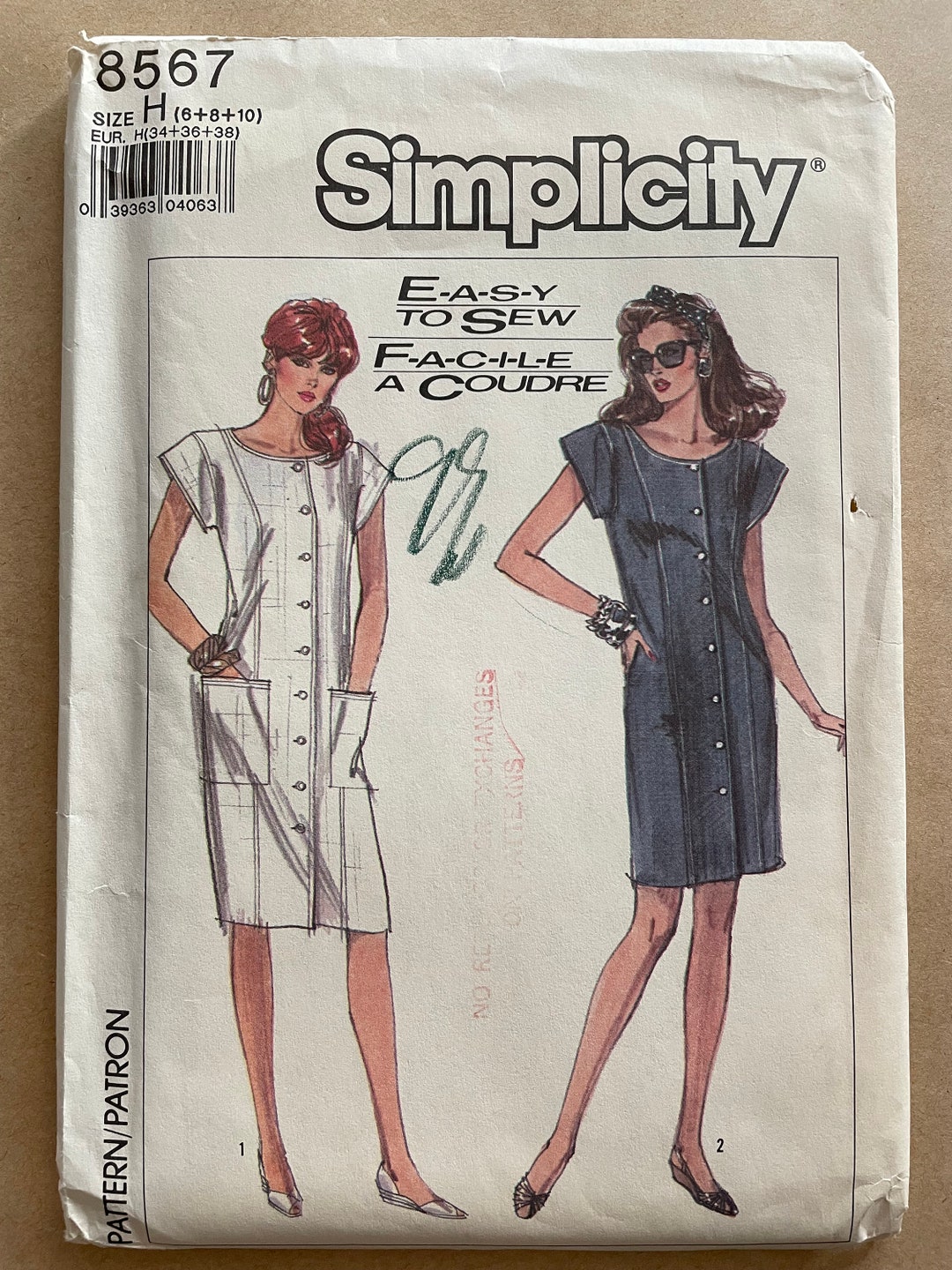 Simplicity 8567 Pattern UNCUT 1980s Vintage Easy Button Front Straight ...