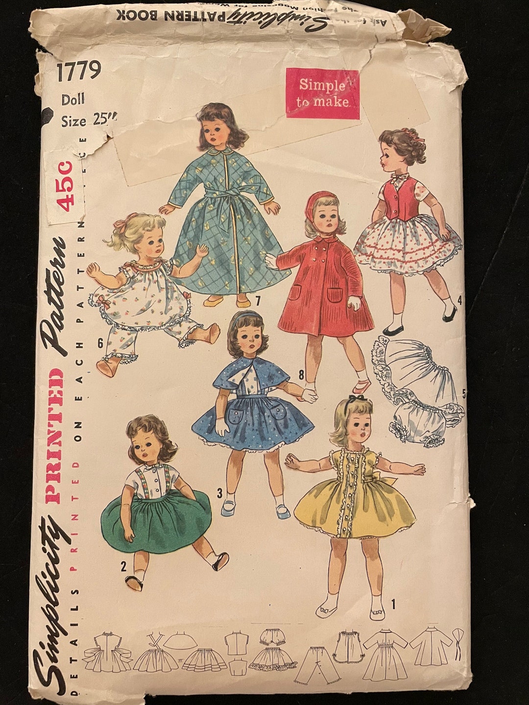 Simplicity 1779 Pattern CUT Complete Vintage 1950s Doll Clothing ...