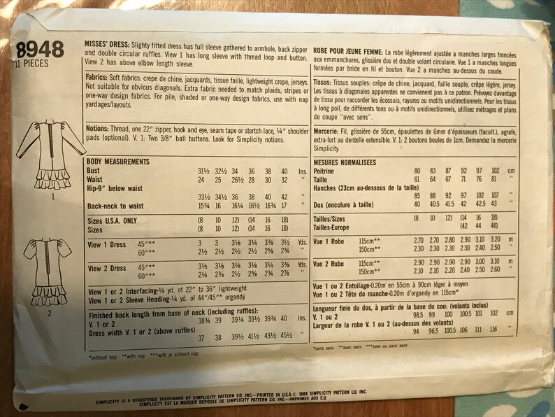 Simplicity 8948 Pattern UNCUT 1980s Vintage Dropped Waist | Etsy