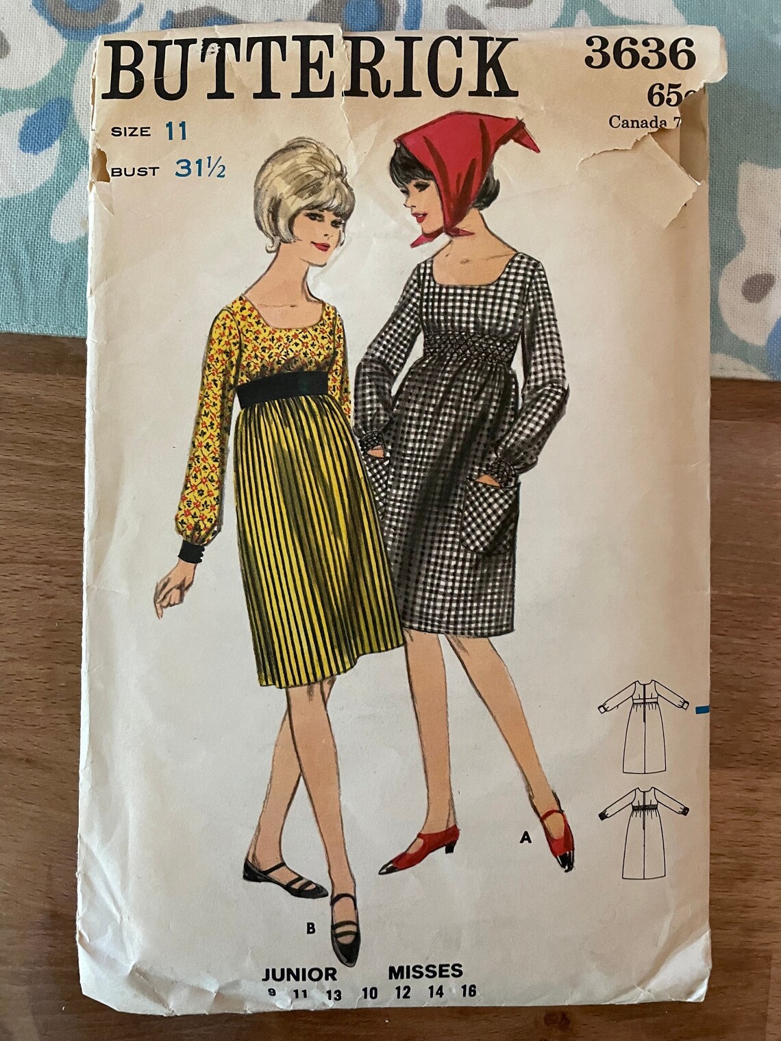 Butterick 3636 Pattern CUT Complete 1960s 70s Juniors Empire Waisted ...