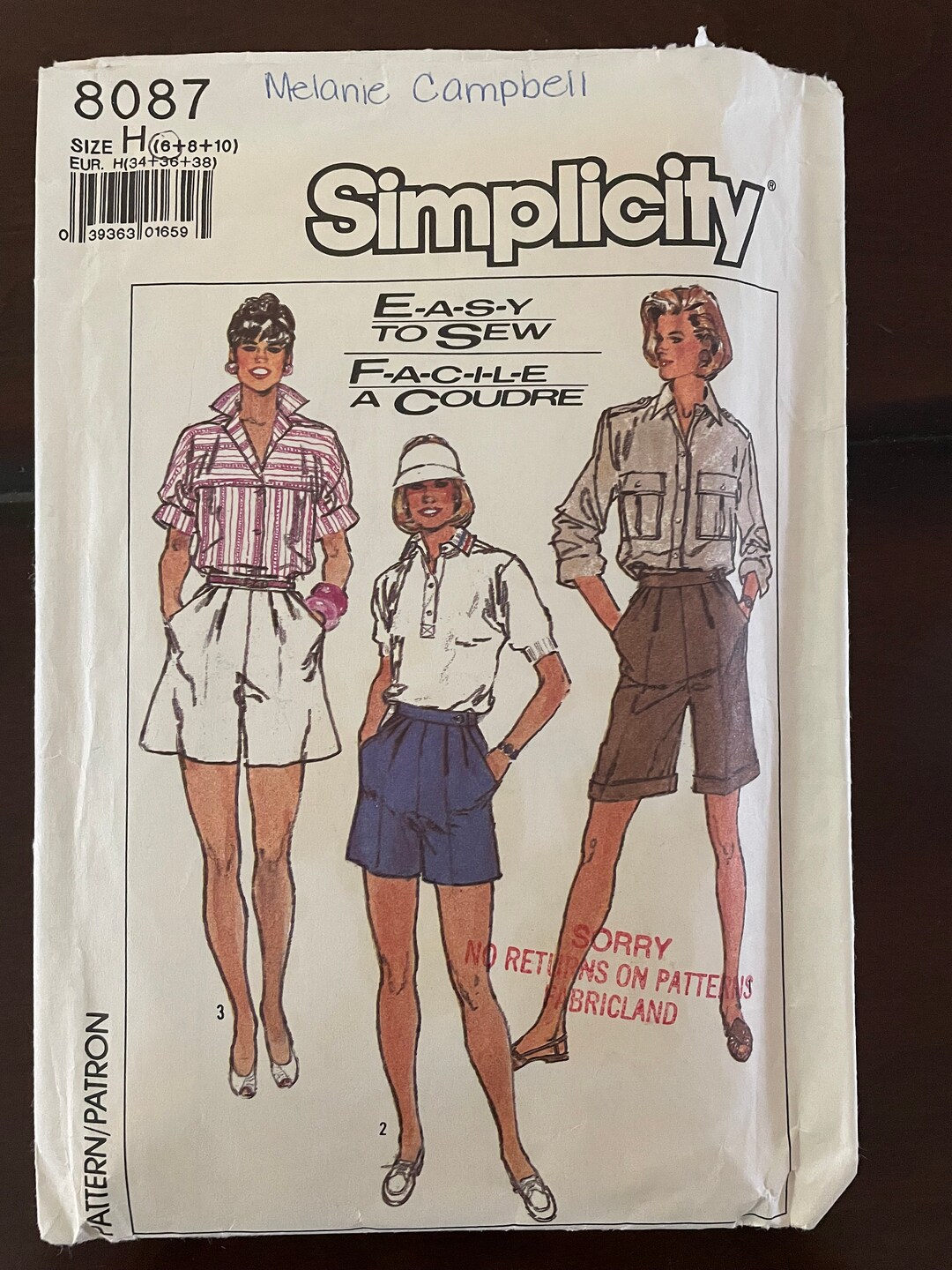 Simplicity 8087 Pattern CUT Complete 1980s Vintage Shorts in Three ...