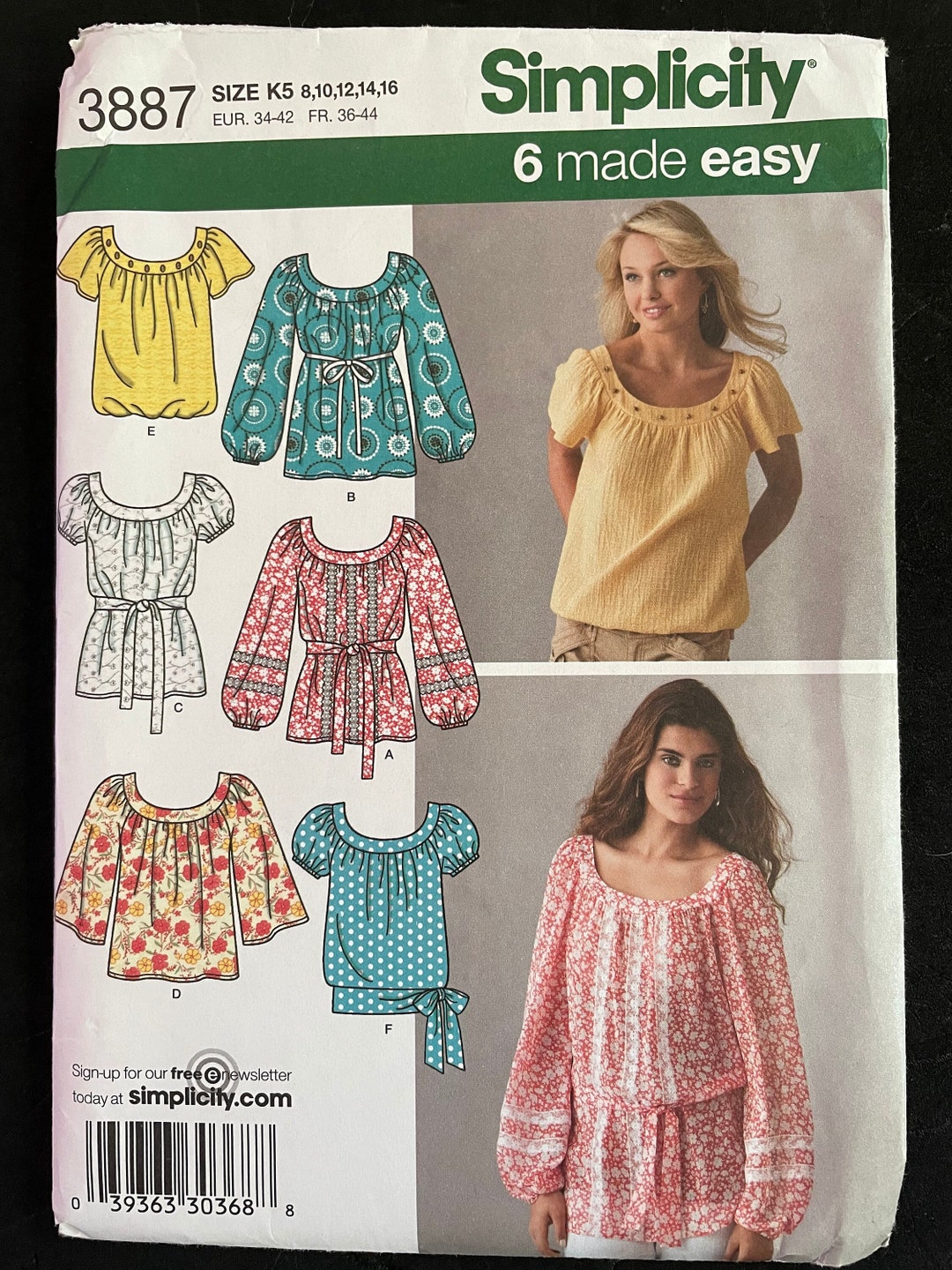 Simplicity 3887 Pattern UNCUT 2000s Romantic Blouse Scoop Neck Raglan ...