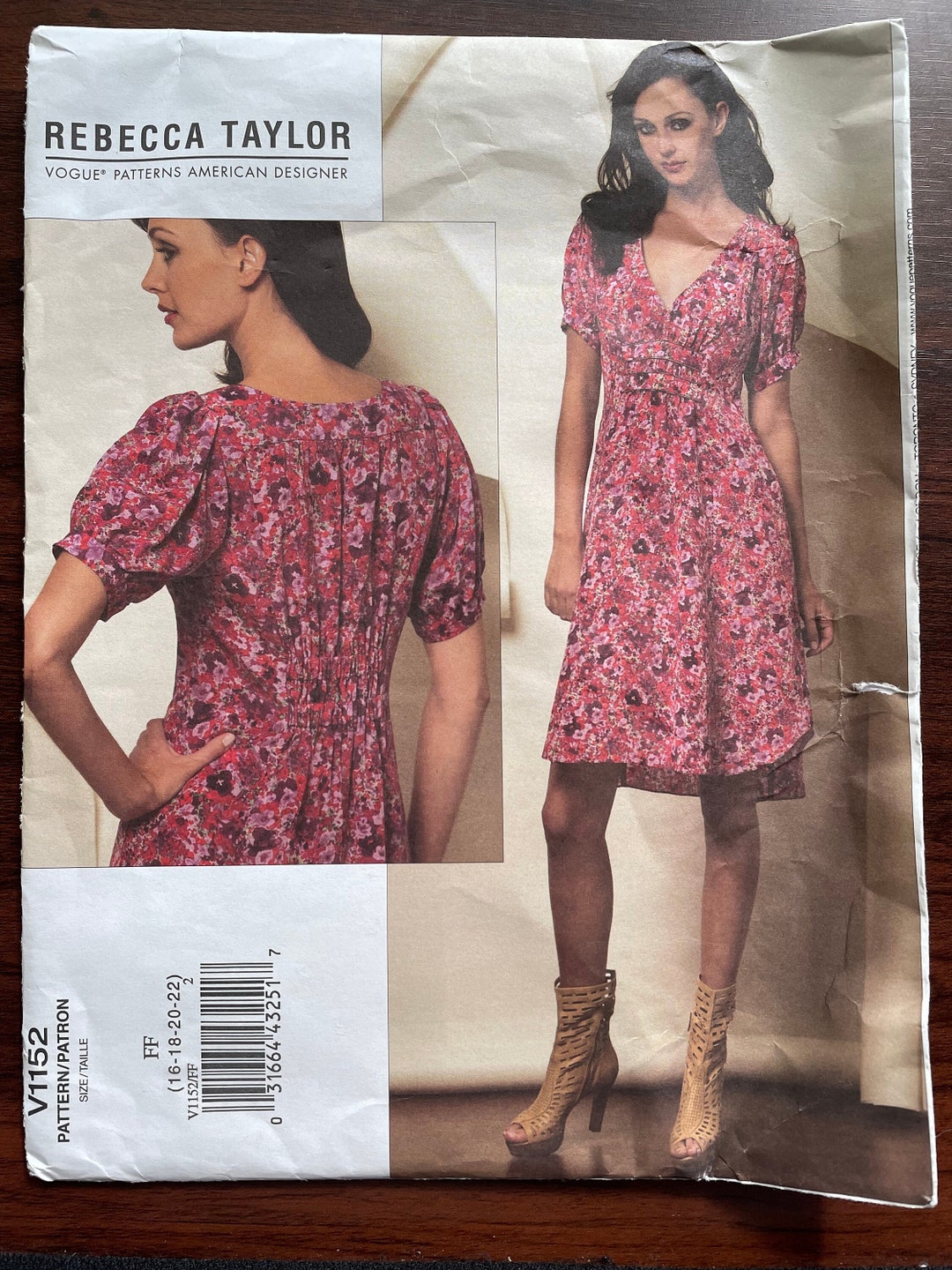 Vogue 1152 Pattern UNCUT American Designer Rebecca Taylor V Neck Dress ...