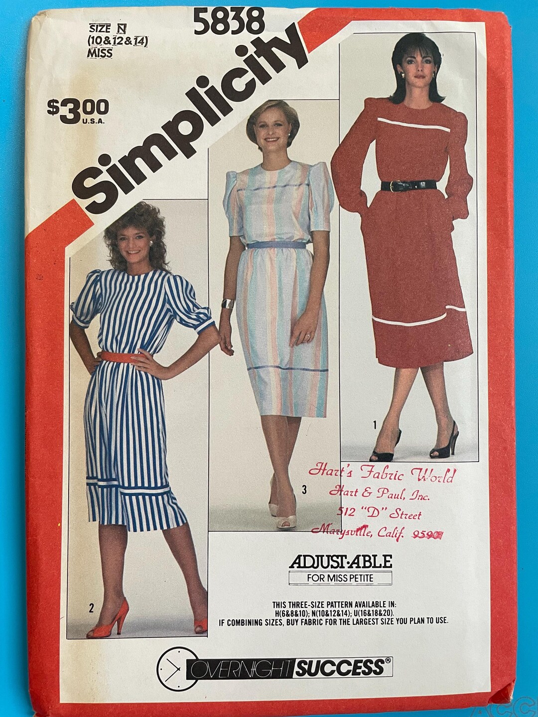 Simplicity 5838 Pattern UNCUT Vintage 1980s Easy Gathered Cap Sleeve ...