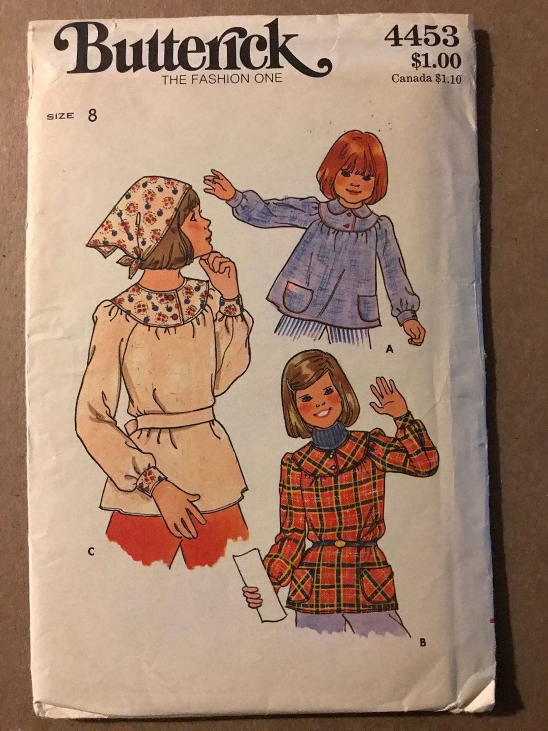 Butterick 4453 Pattern UNCUT 1970s Girl's Yoked Top With Peter Pan ...