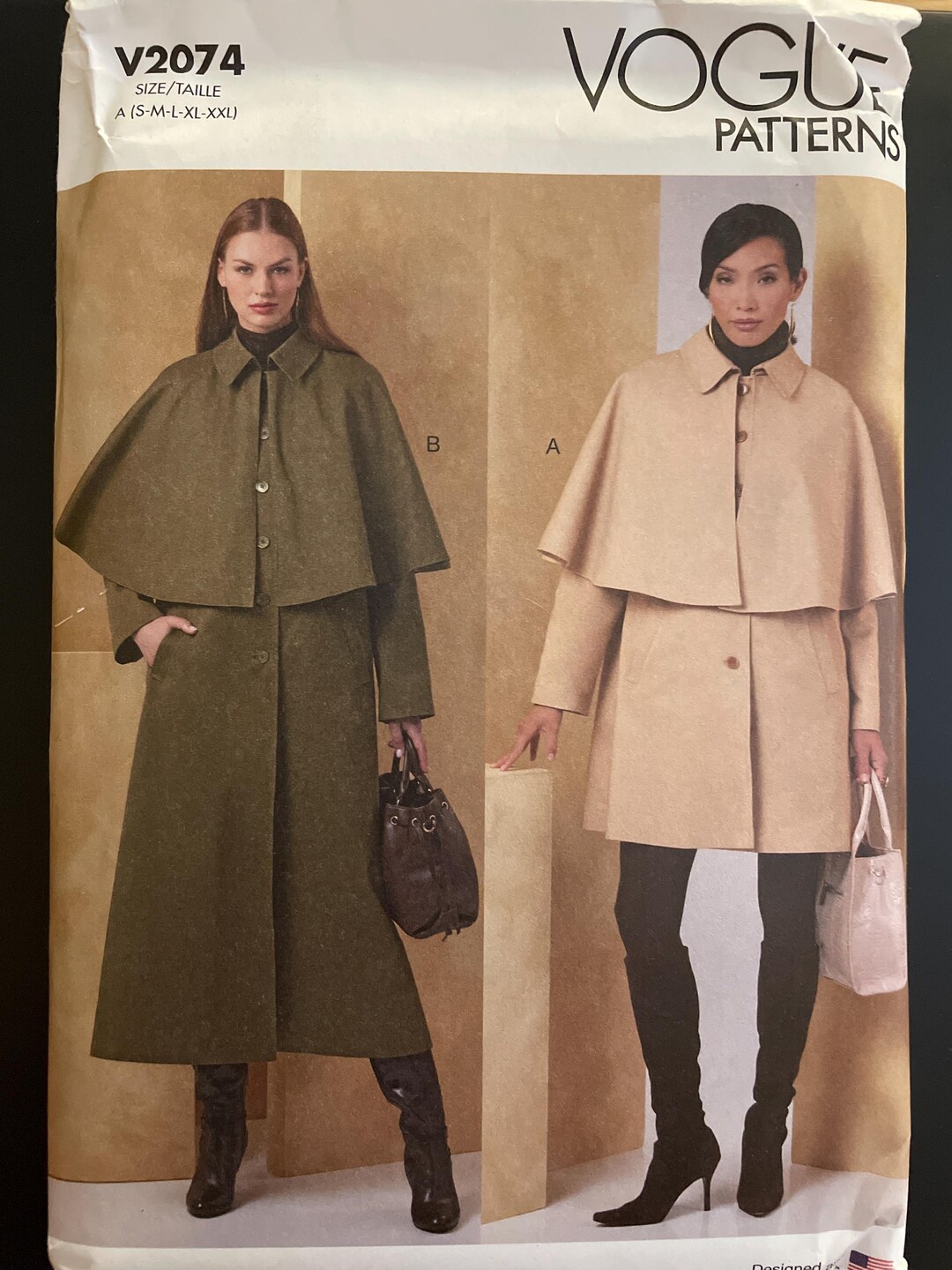 Vogue V2074 2074 Pattern UNCUT Cape Coat Capelet Layer Below Hip Midi ...