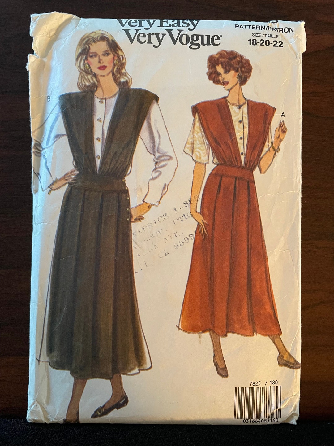 Vogue 7825 Pattern UNCUT Very Easy Button Front Blouse and Deep V ...