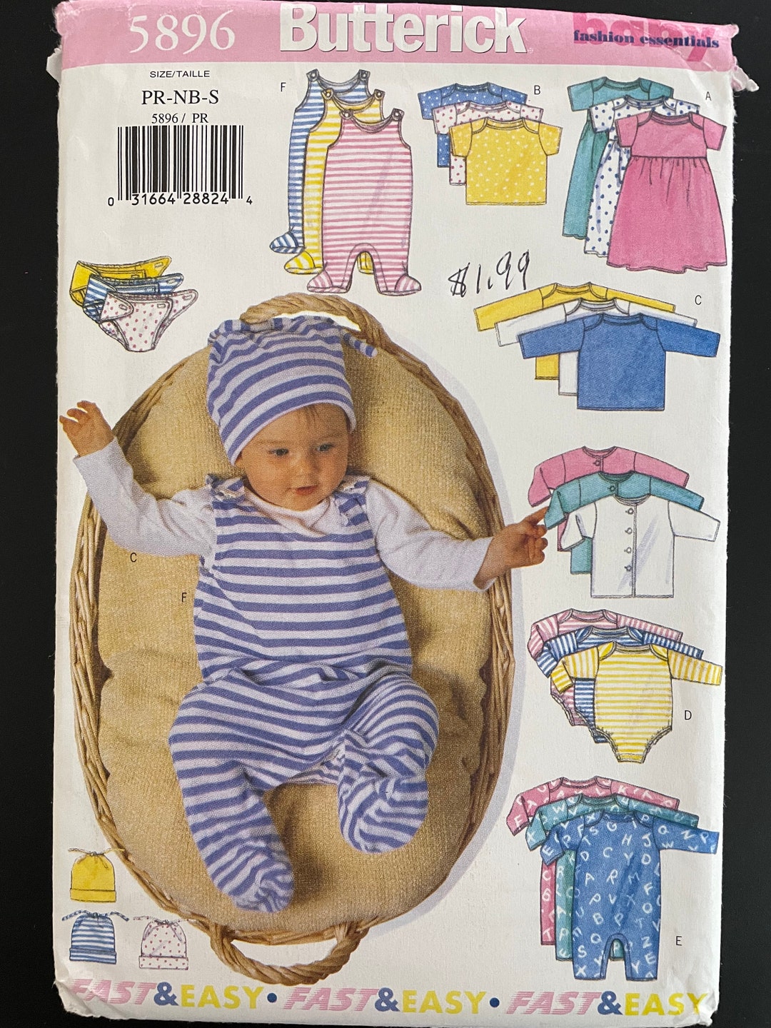 Butterick 5896 Pattern UNCUT 1990s Infant's Fast Easy Layette Onesie ...