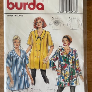 Burda 4546 Pattern UNCUT Vintage 1980s 1990s Blouse Double Breasted Button Front Chelsea Pointed ...
