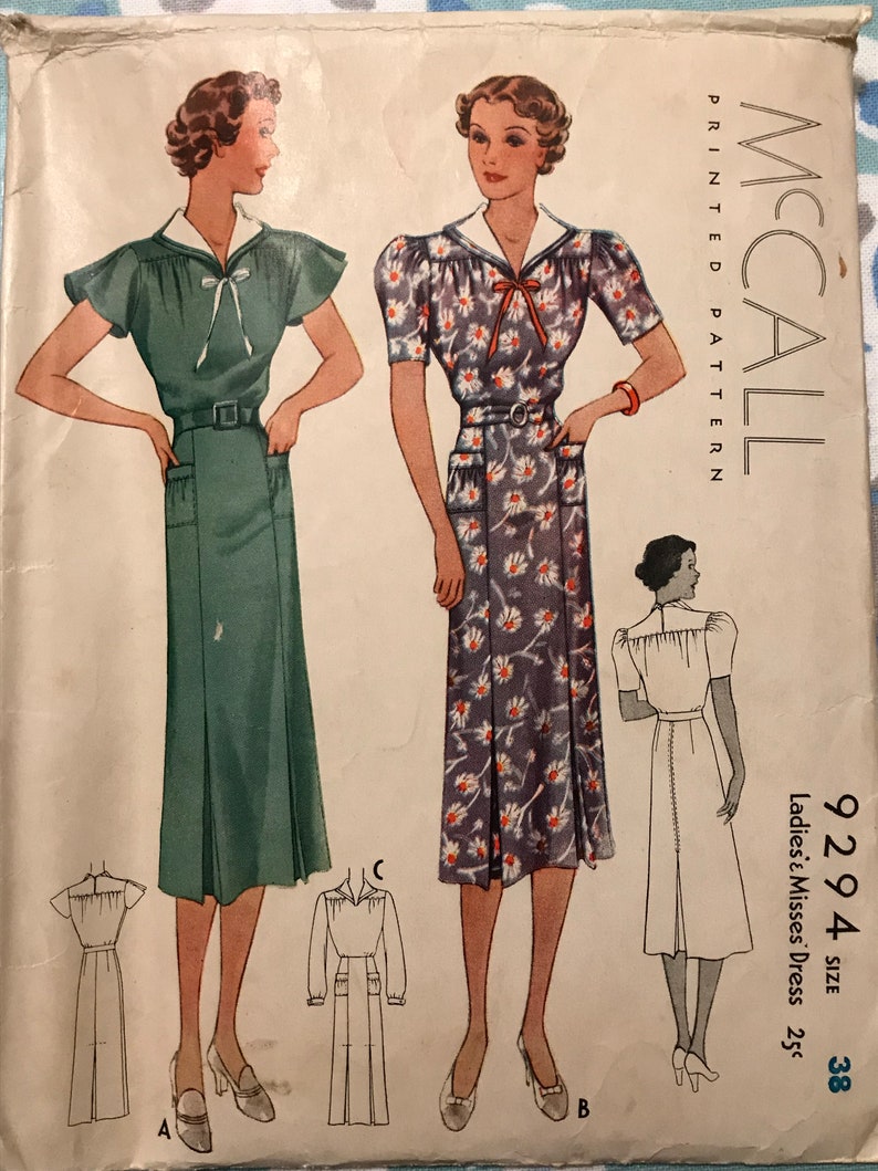 McCall 9294 Pattern CUT Complete 1930s Blouson Dress with | Etsy