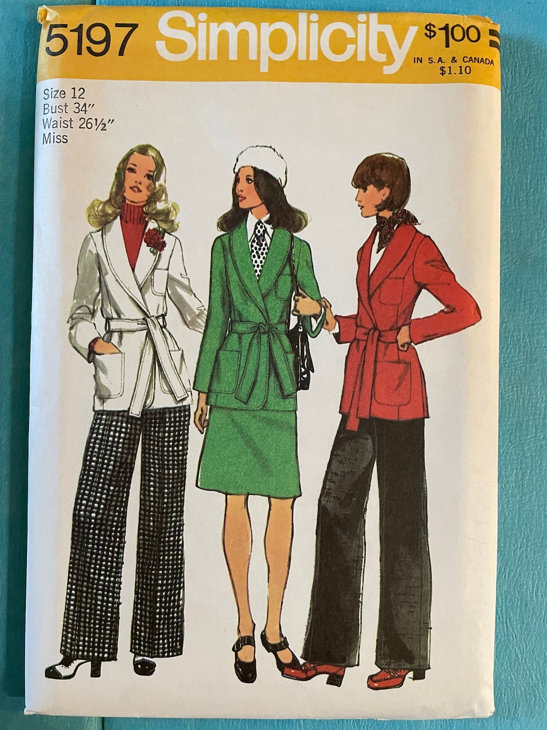 Simplicity 5197 Pattern UNCUT 1970s Vintage Front Wrapped Jacket Self ...
