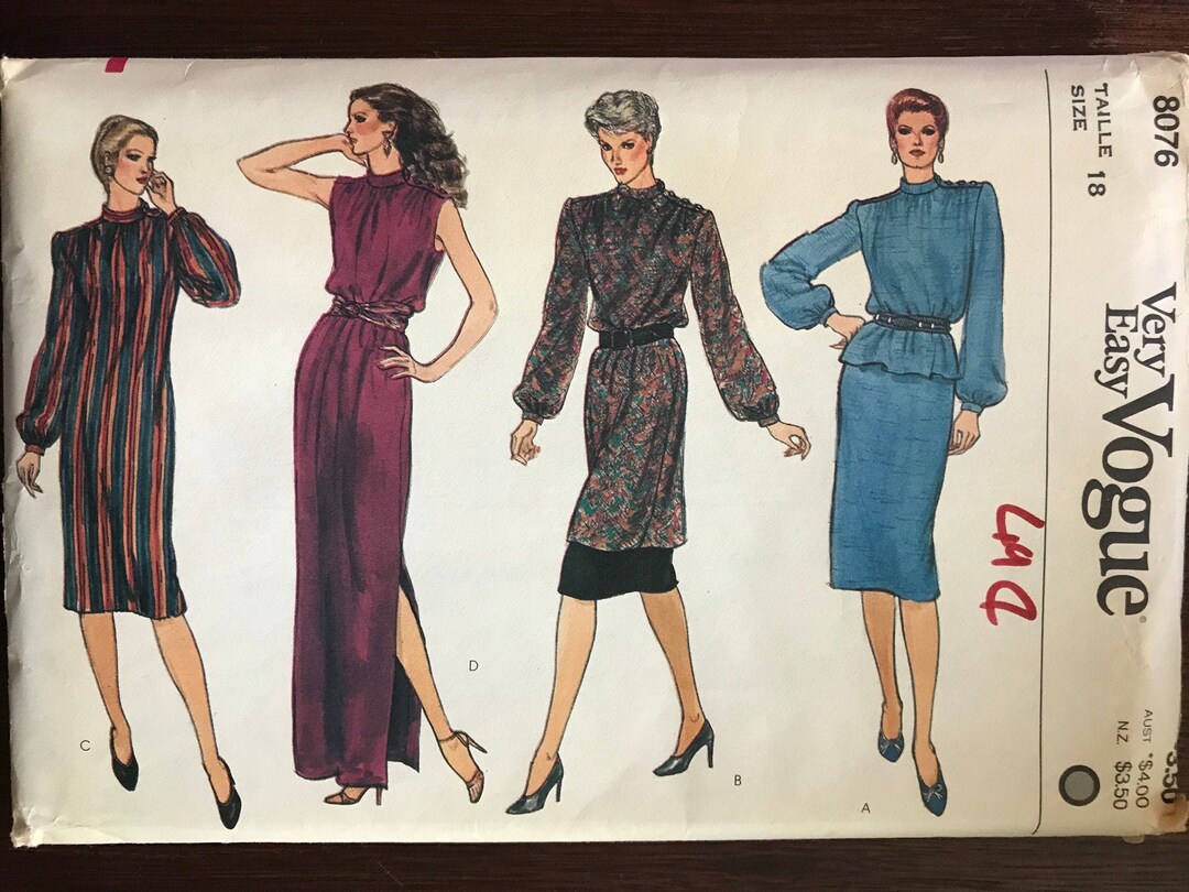 Vogue 8076 Pattern UNCUT 1980s Stand up Collar Maxi Length - Etsy