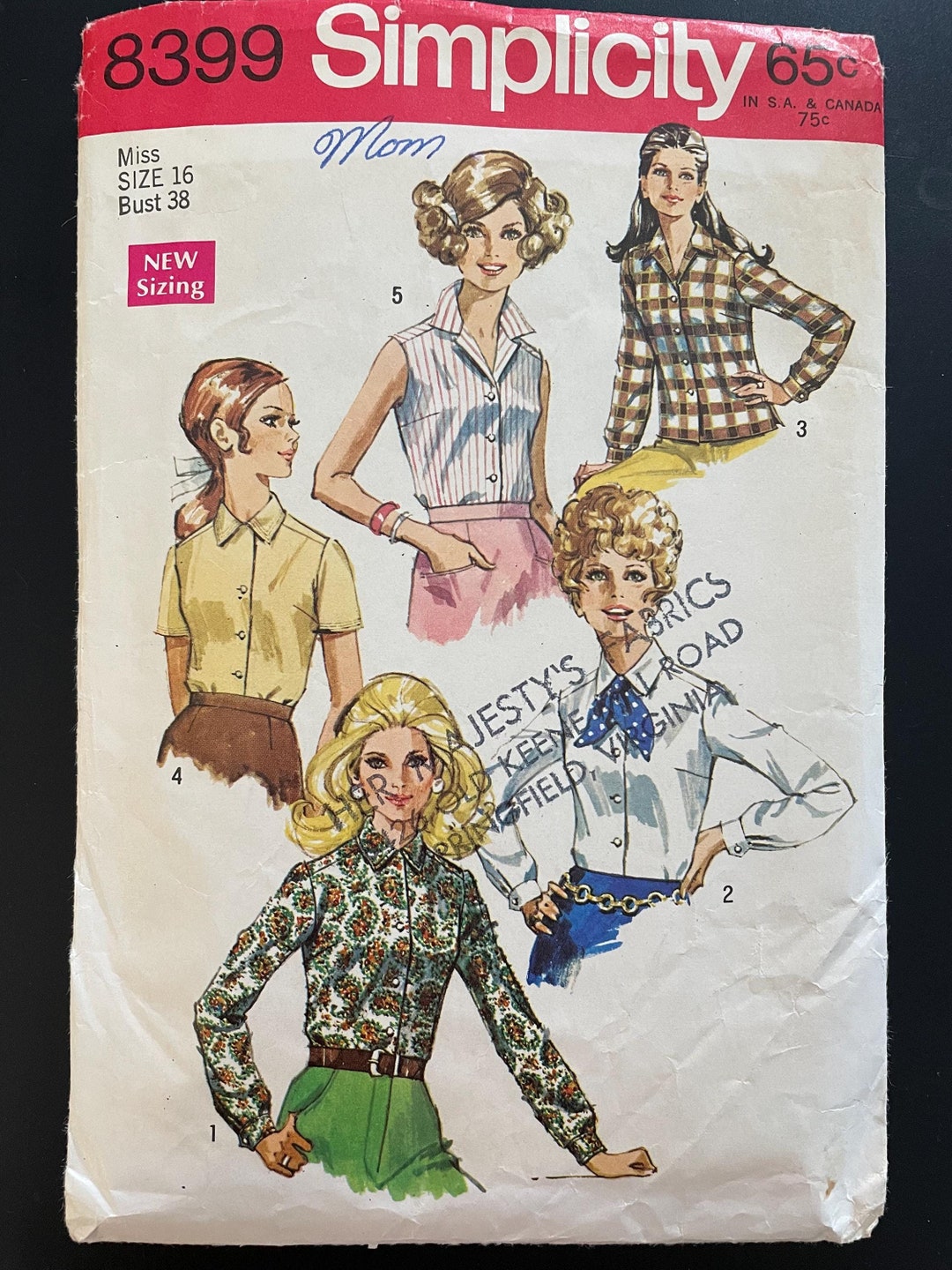 Simplicity 8399 Pattern CUT Complete 1960s Vintage Button Front Blouse ...