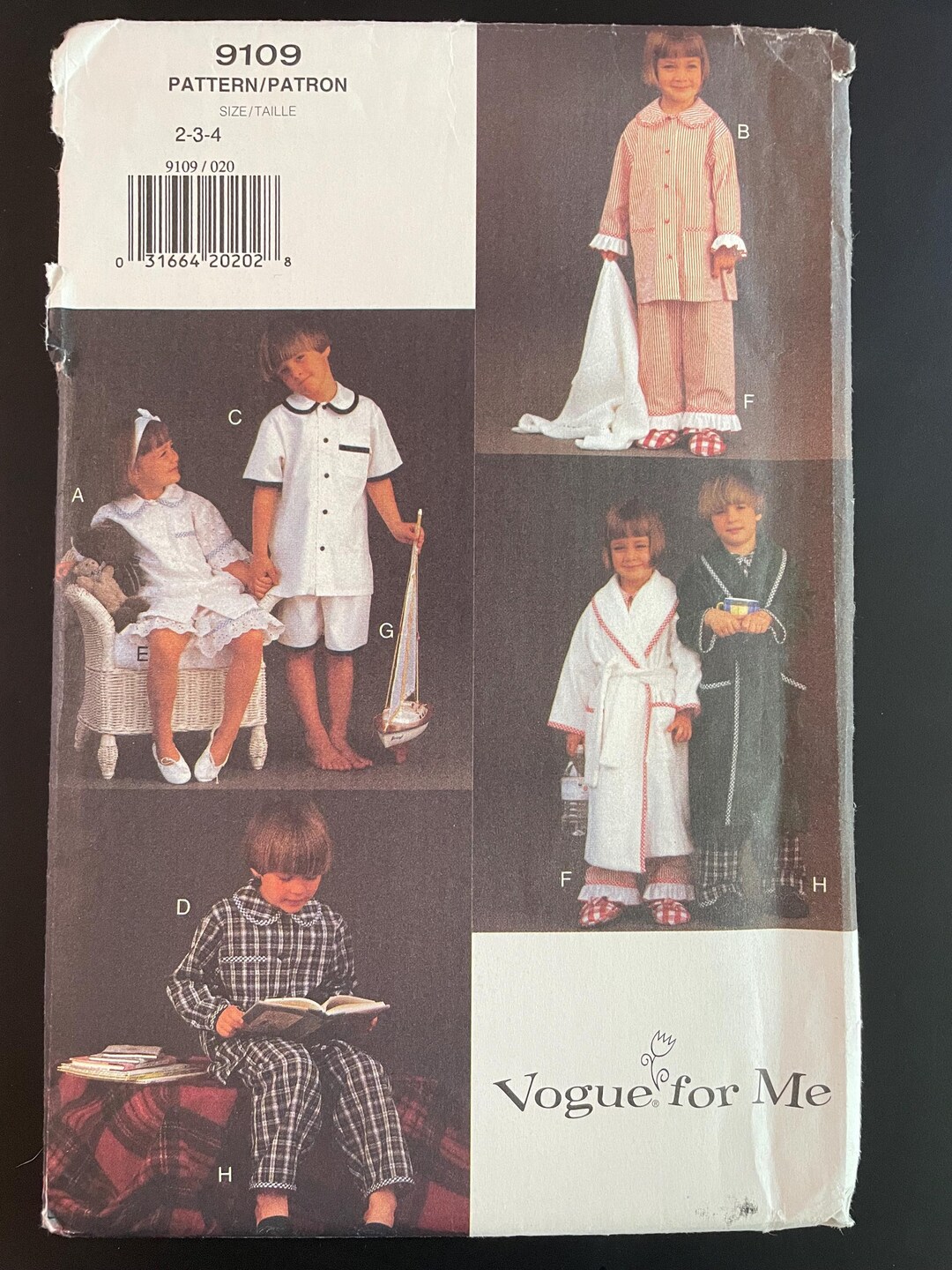 Vogue 9109 Pattern UNCUT 1990s Vintage for Me Child's Pajama Set Button ...