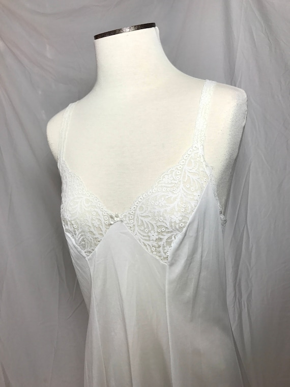 Vintage Olga White Nylon Full Slip with Sheer Lace Cu… - Gem