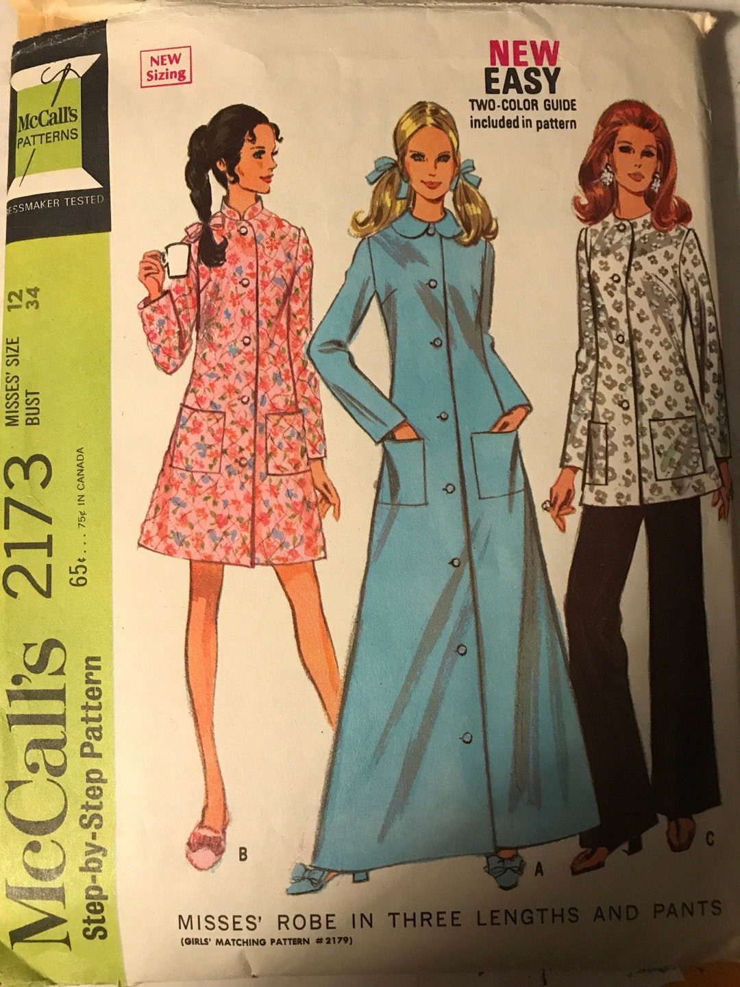 Simplicity 2173 Pattern CUT Complete 1960s Vintage Button Front Robe ...