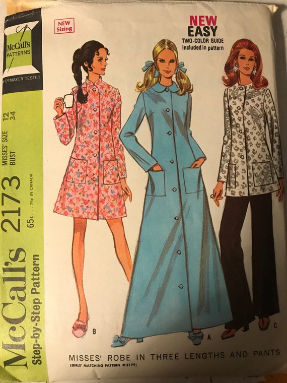 Simplicity 2173 Pattern CUT Complete 1960s Button Front Robe - Etsy