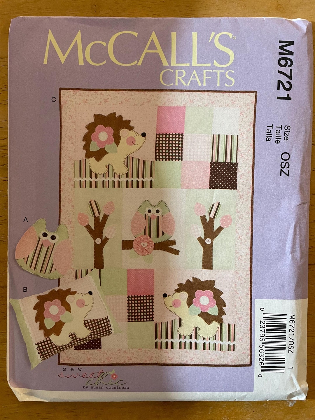 Mccalls M6721 6721 Pattern UNCUT Crafts Sew Sweet Chic Susan Cousineau Owl Hedgehog Quilt and ...