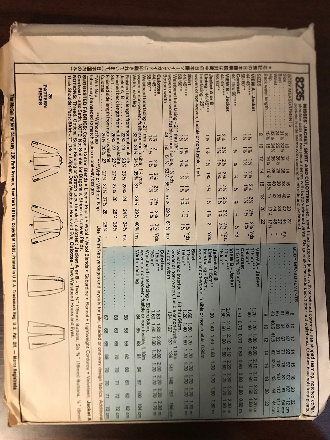 Mccalls 8235 Pattern UNCUT 1980s Vintage Suit Set Notched | Etsy