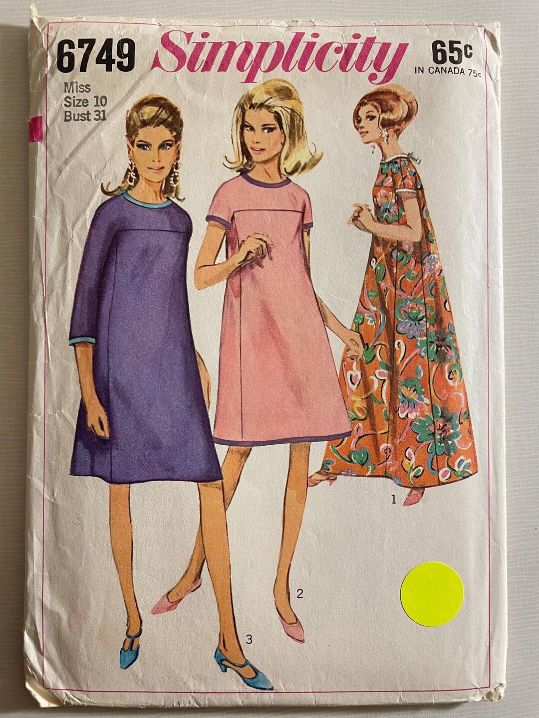 Simplicity 6749 Pattern CUT Complete Vintage 1960s Jewel Neck Pullover ...
