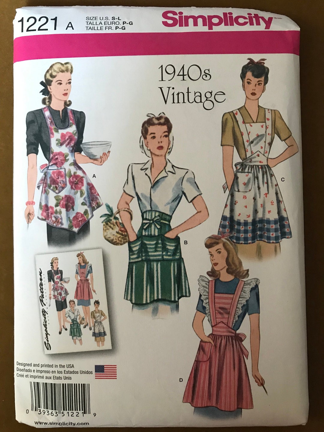 Simplicity 1221 Pattern UNCUT 1940s Retro Full or Half Apron Pocket ...