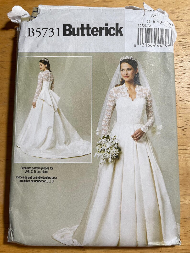 Butterick 5731 Pattern UNCUT Lace Overlay Swan Neck Wedding Dress Gown ...