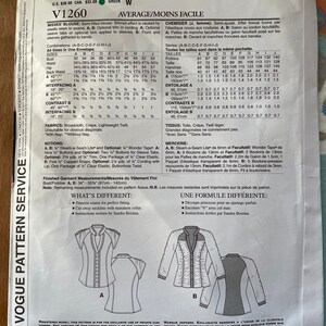 Vogue V1260 1260 Pattern UNCUT Today's Fit Sandra Betzna Button Front V ...