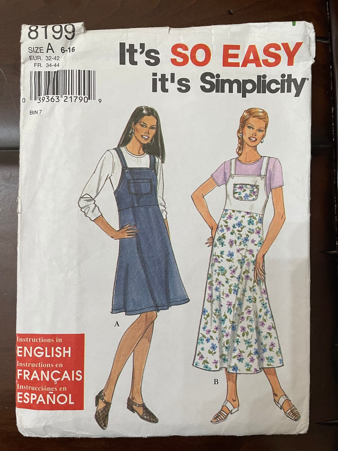 Simplicity 8199 Pattern UNCUT 1990s Vintage Sleeveless Overalls Style ...