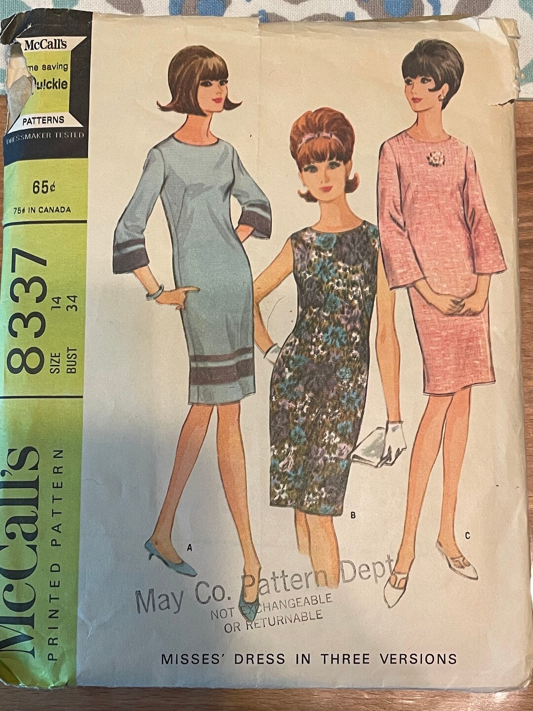 Mccalls 8337 Pattern CUT Complete 1960s Vintage Knee Length Sheath ...