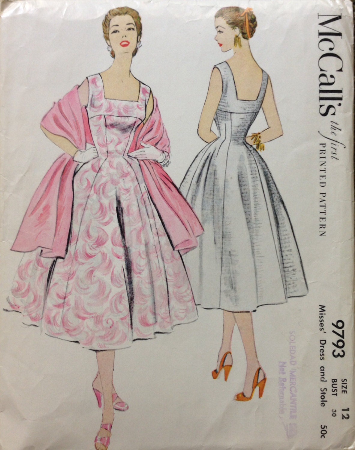 Mccalls 9793 Pattern UNCUT Vintage 1950s Cocktail Party Dress Square ...