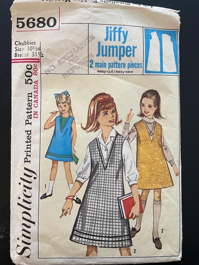 Simplicity 5680 Pattern CUT Complete Vintage 1960s Girl's Jiffy Easy ...