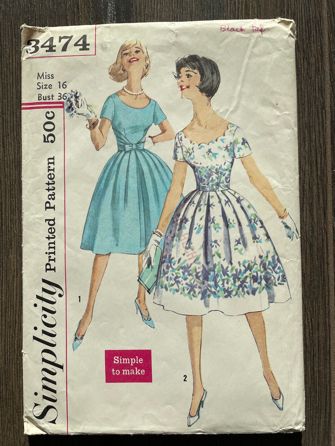 Simplicity 3474 Pattern CUT Complete 1960s Vintage Easy Scoop Neck Scalloped Edge Fit Flare Knee ...