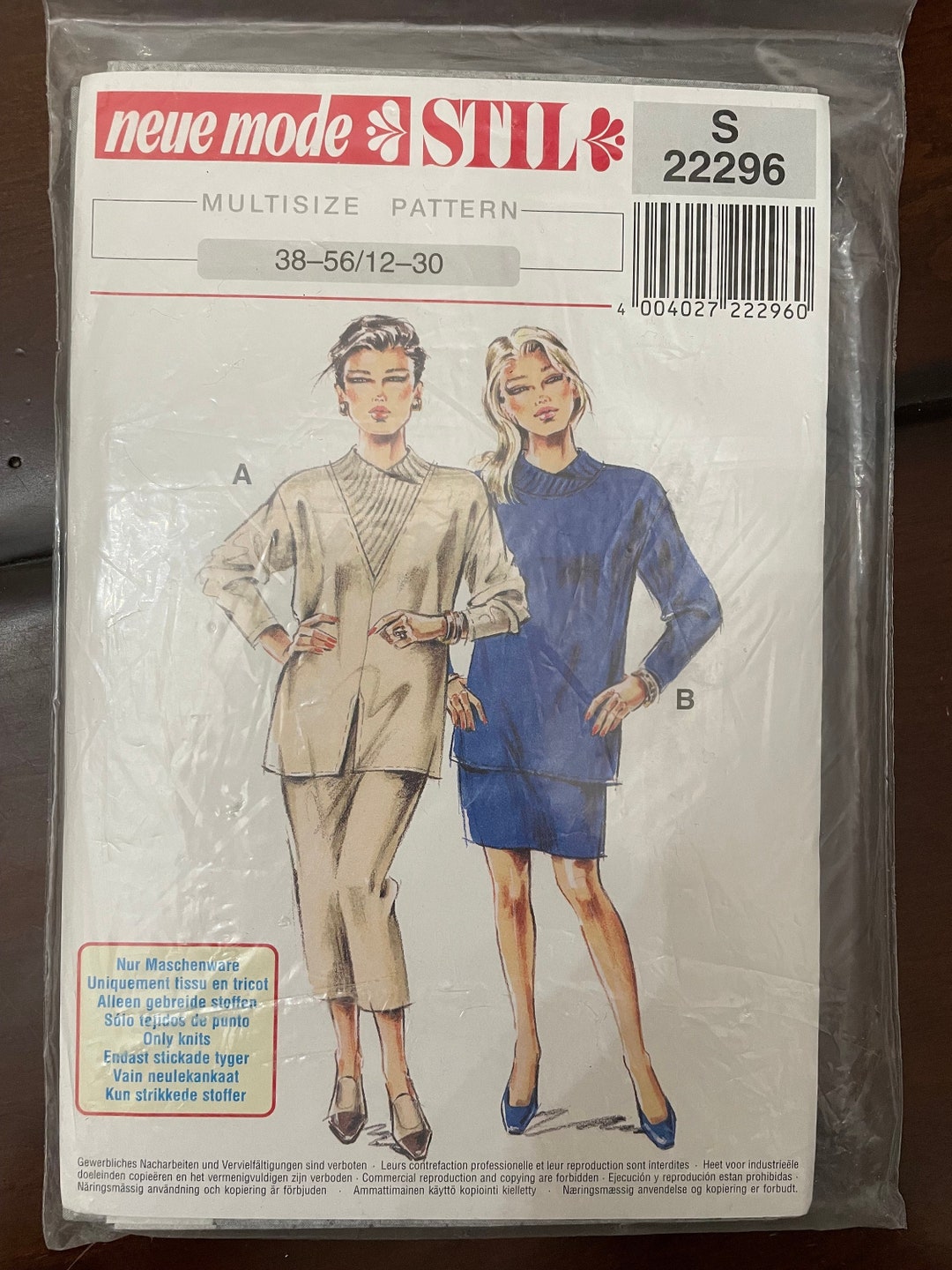 Neue Mode Stil S22296 22296 Pattern CUT Complete 1980s Vintage Loose ...