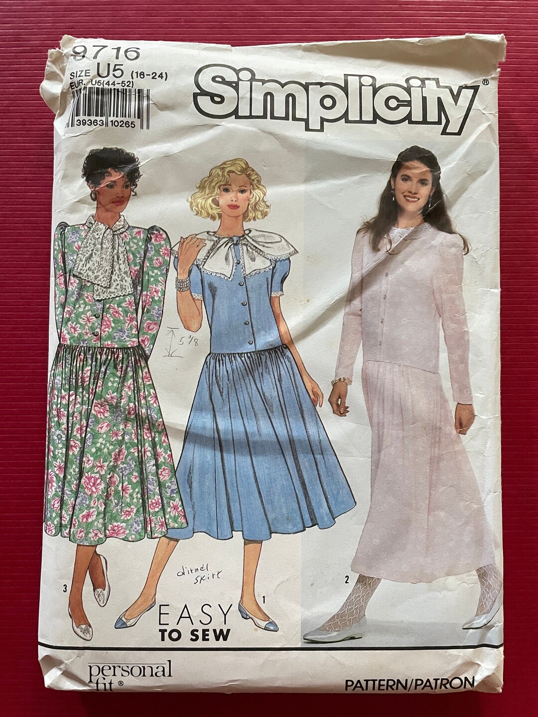 Simplicity 9716 Pattern UNCUT 1990s Vintage Easy to Sew Lowered Waist ...