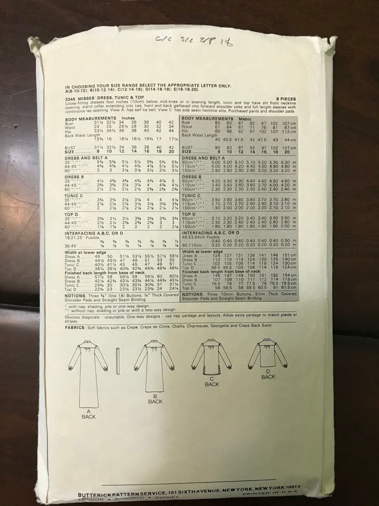 Butterick 3345 Pattern CUT Complete 1980s Vintage Loose Fitting Long ...