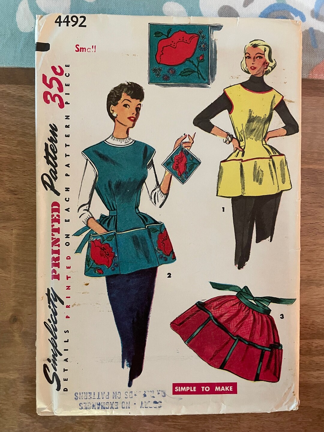 Simplicity 4492 Pattern 1950s Simple Make Cobbler Style Full Apron Half ...