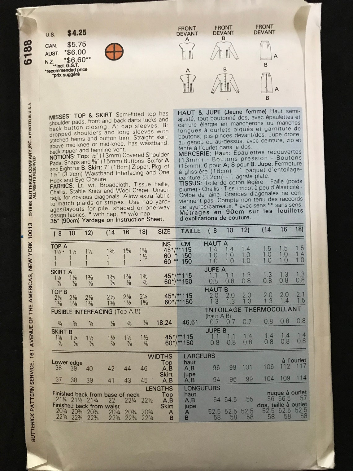 Butterick 6188 Pattern UNCUT 1980s Very Easy Fast Back Button - Etsy