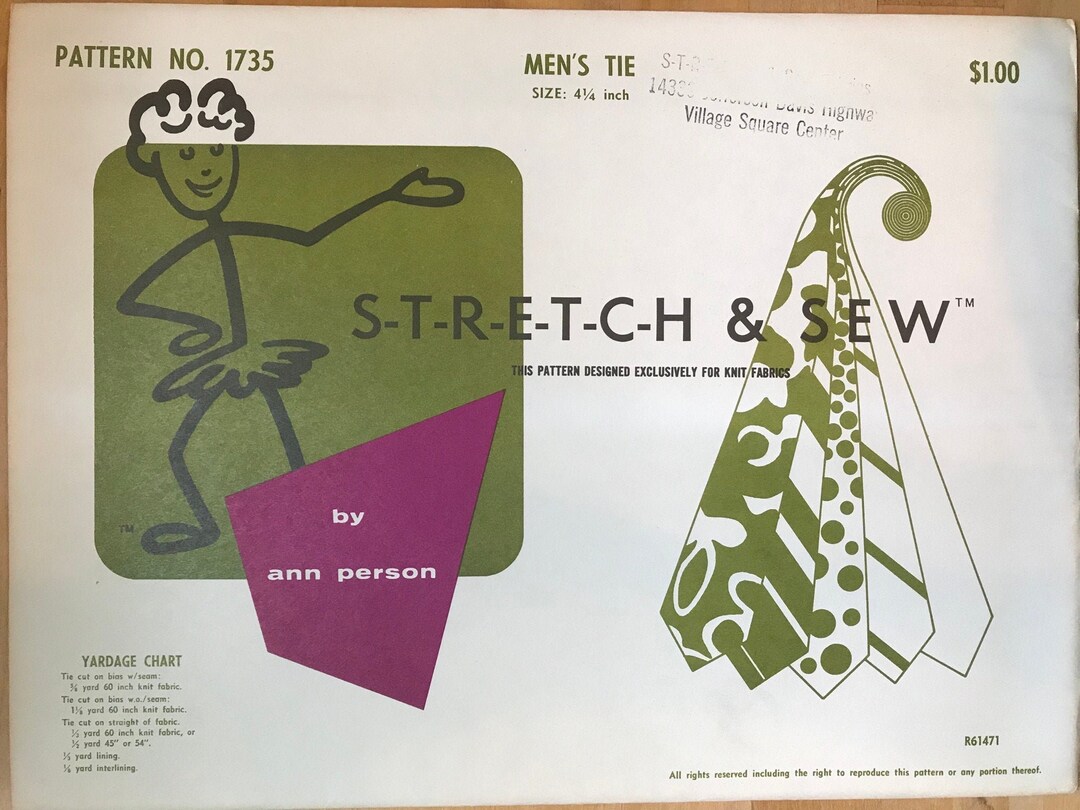 Stretch & Sew 1735 Pattern UNCUT 1960s Vintage 4 1/4 Inch Wide Mens ...
