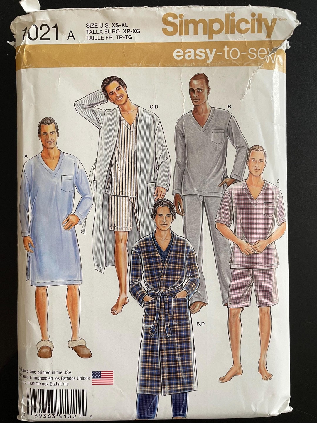 Simplicity 1021 Pattern UNCUT Easy Mens Mans Pajama Set Long Sleeve Pajama Set Pants Shorts ...