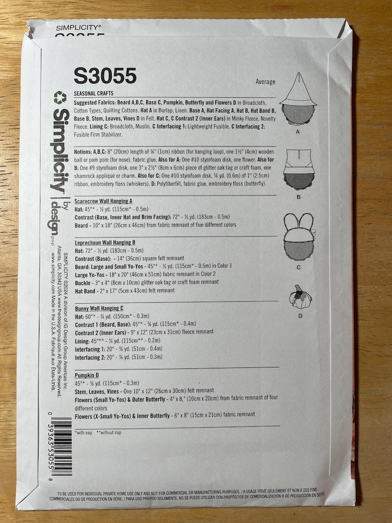 Simplicity S3055 3055 Pattern UNCUT Yoyo Style Seasonal Crafts ...