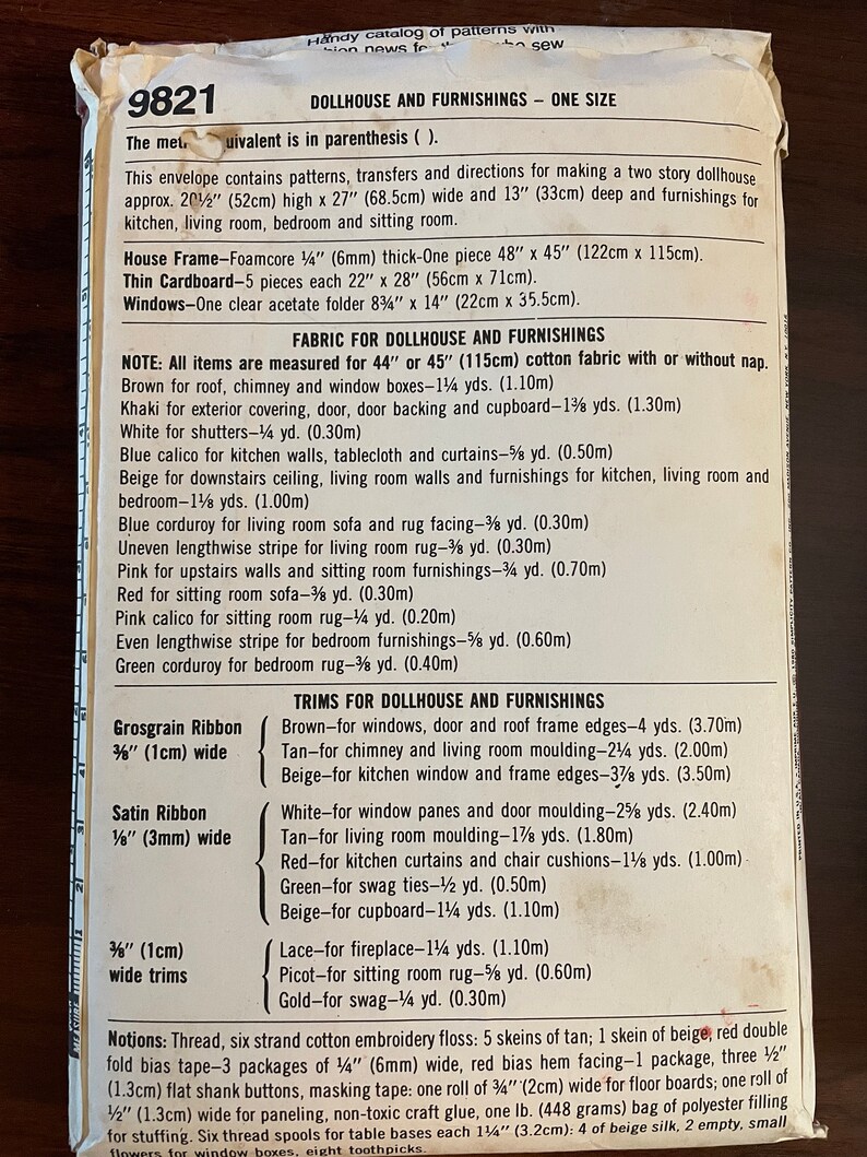 Simplicity 9821 Pattern UNCUT 1980s Vintage Dollhouse and - Etsy